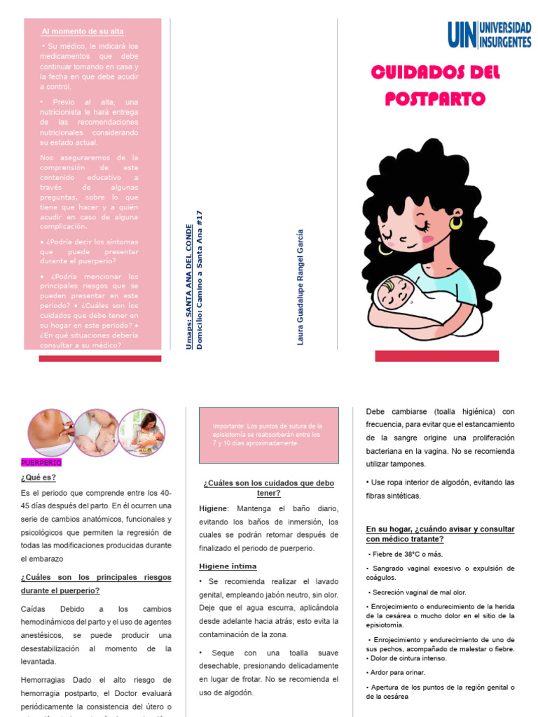 triptico puerperio | PDF | Periodo posparto | Enfermedades y trastornos