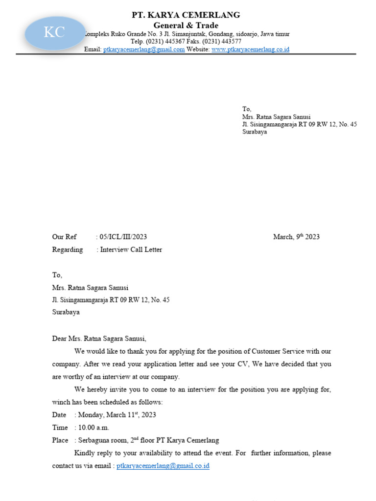 Surat Wawancana Interview | PDF