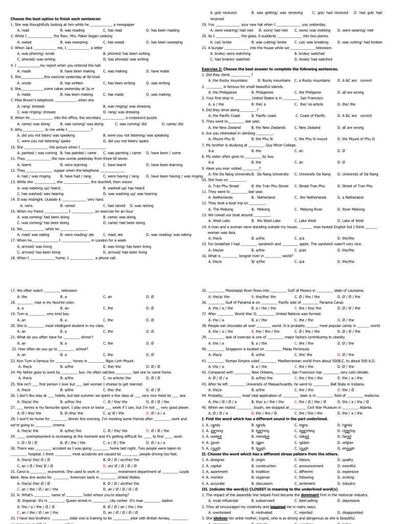 English Grammar and Vocabulary Quiz | PDF