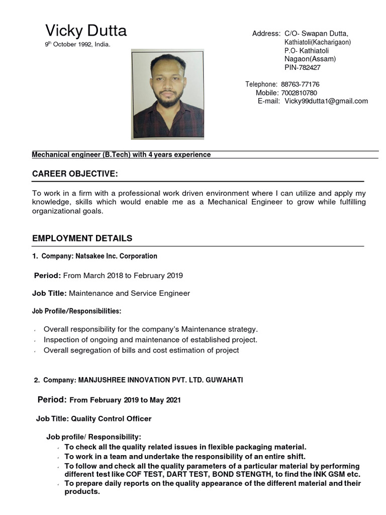 Vicky Dutta CV | PDF | Career & Growth | Computers