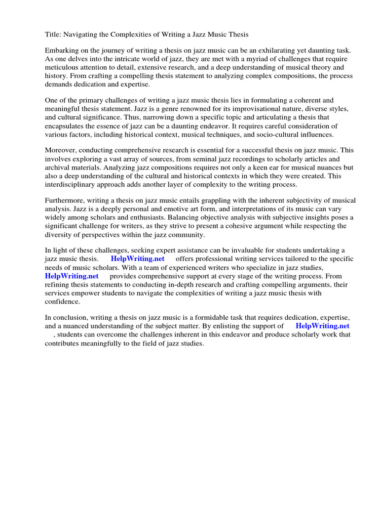 Jazz Music Thesis Statement | PDF | Jazz | Performing Arts