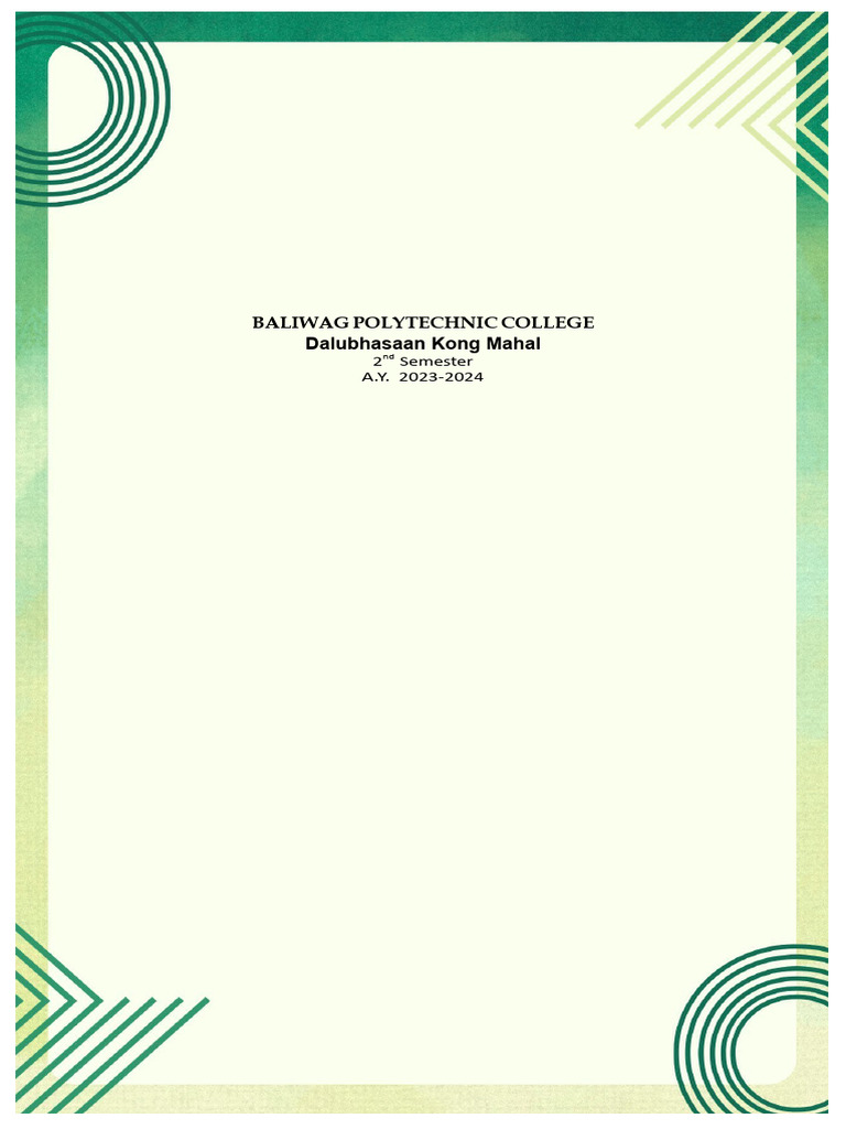 Mahal Kong Dalubhasaan College Polytechnic Baliwag: 2023-2024 A.Y ...