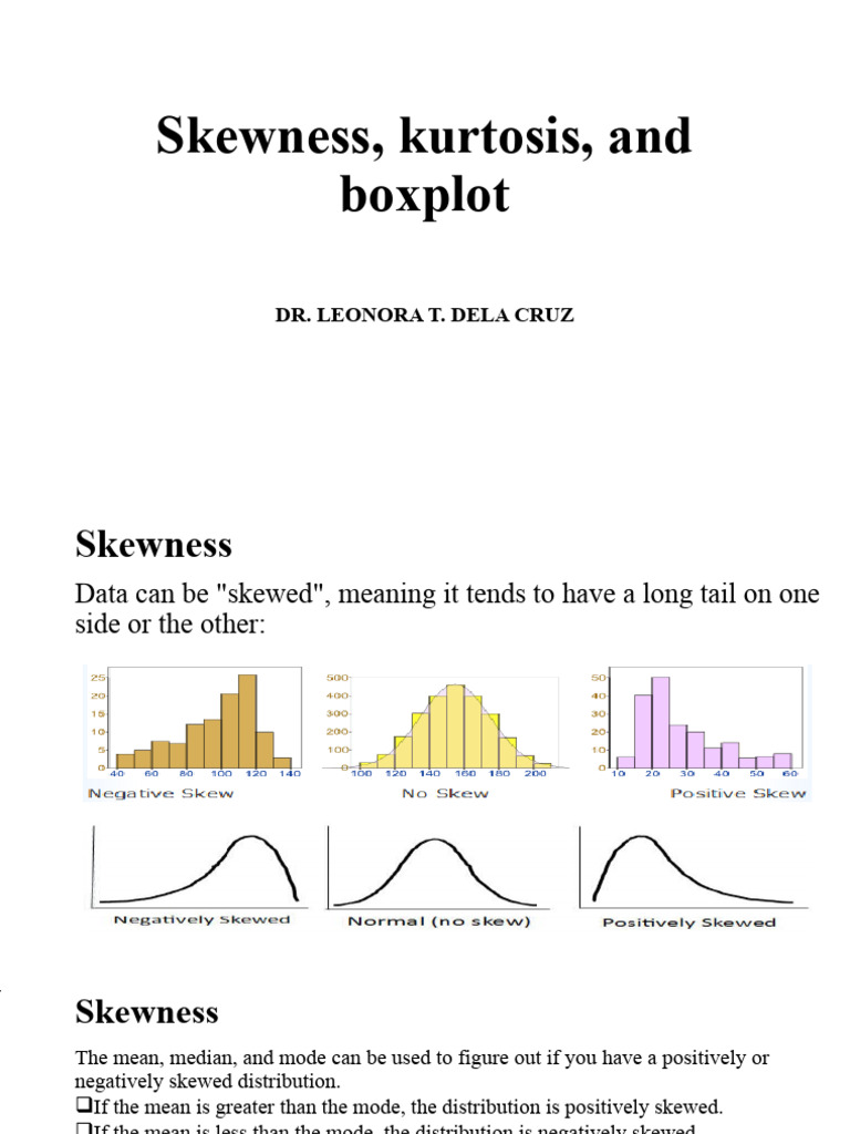 Adv Stat Knewness Kurtosis and Box Plot | PDF | Skewness | Statistical ...