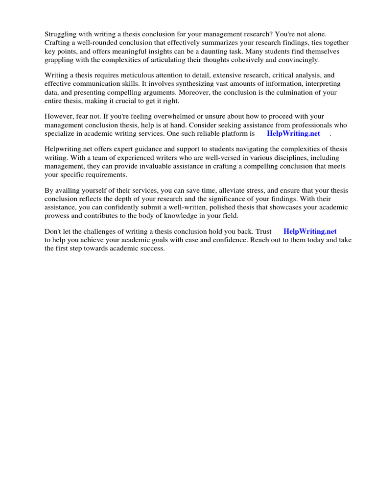 Management Conclusion Thesis Example | PDF | Thesis | Essays