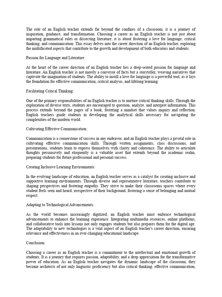The Role of An English Teacher Extends Far Beyond The Confines of A ... The Role of An English Teacher Extends Far Beyond The Confines of A ...