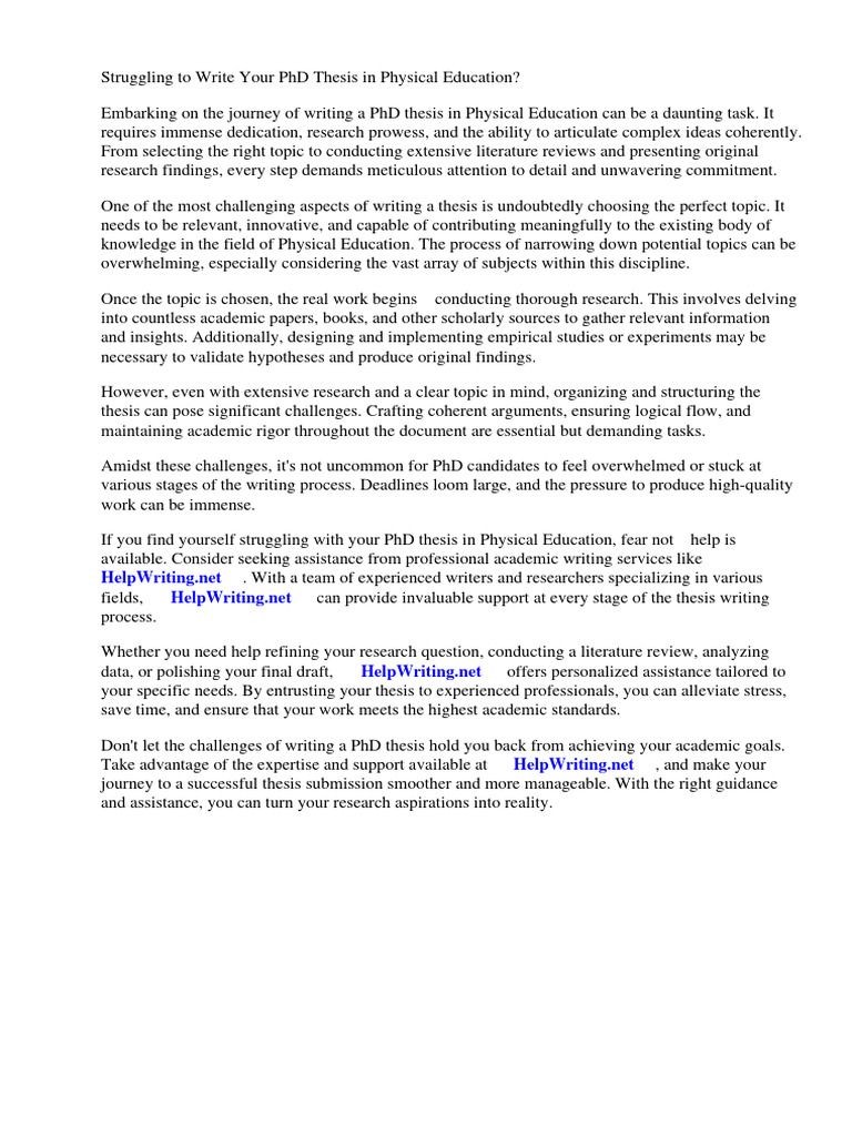 PHD Thesis Topics Physical Education | PDF