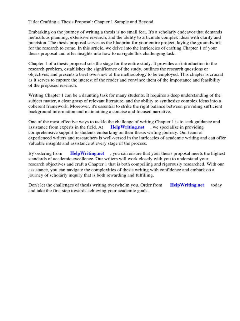 Sample of Thesis Proposal Chapter 1 | PDF | Thesis | Sampling (Statistics)