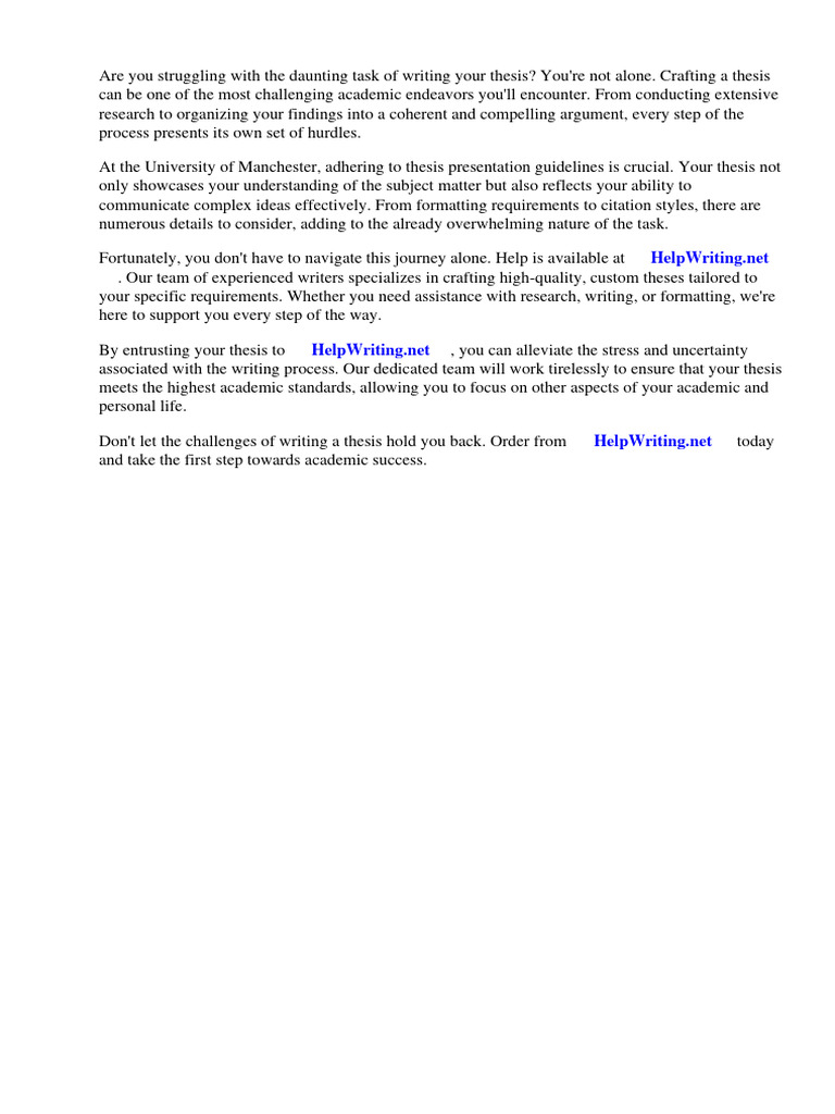 University of Manchester Thesis Presentation Guidelines | PDF