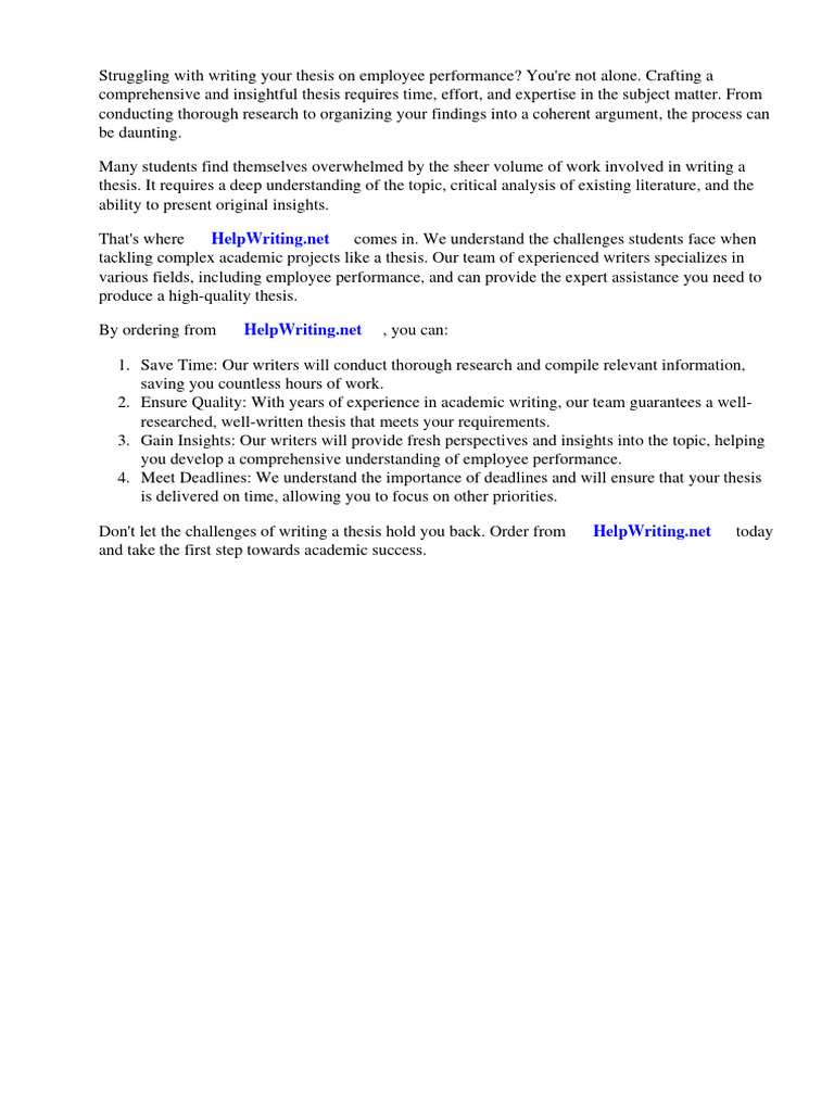 Sample Thesis Employee Performance | Download Free PDF | Motivation ...