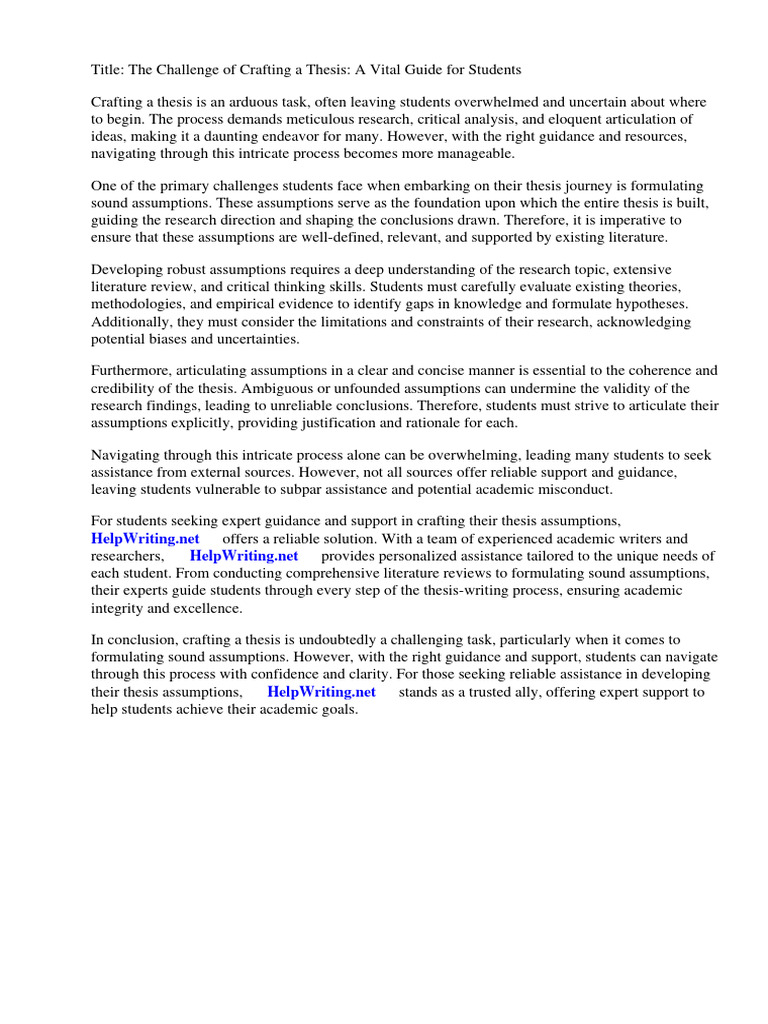 Thesis Assumptions Sample | PDF