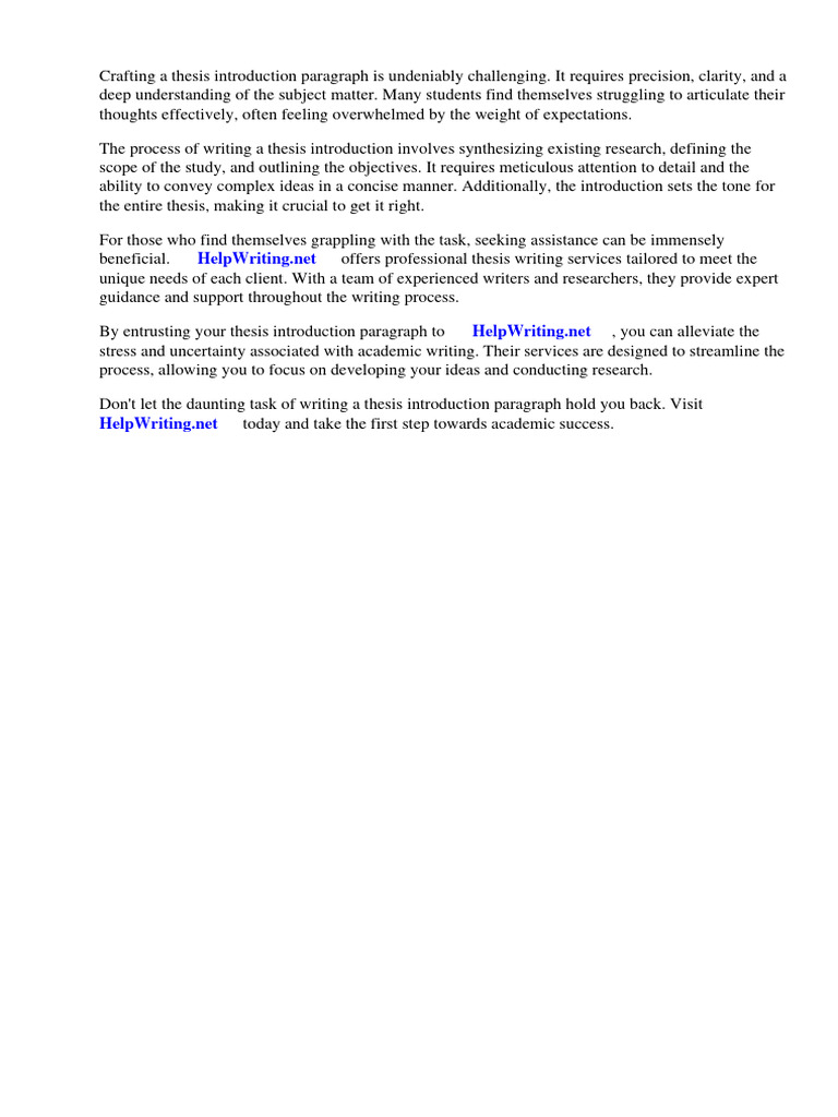 Thesis Introduction Paragraph | PDF