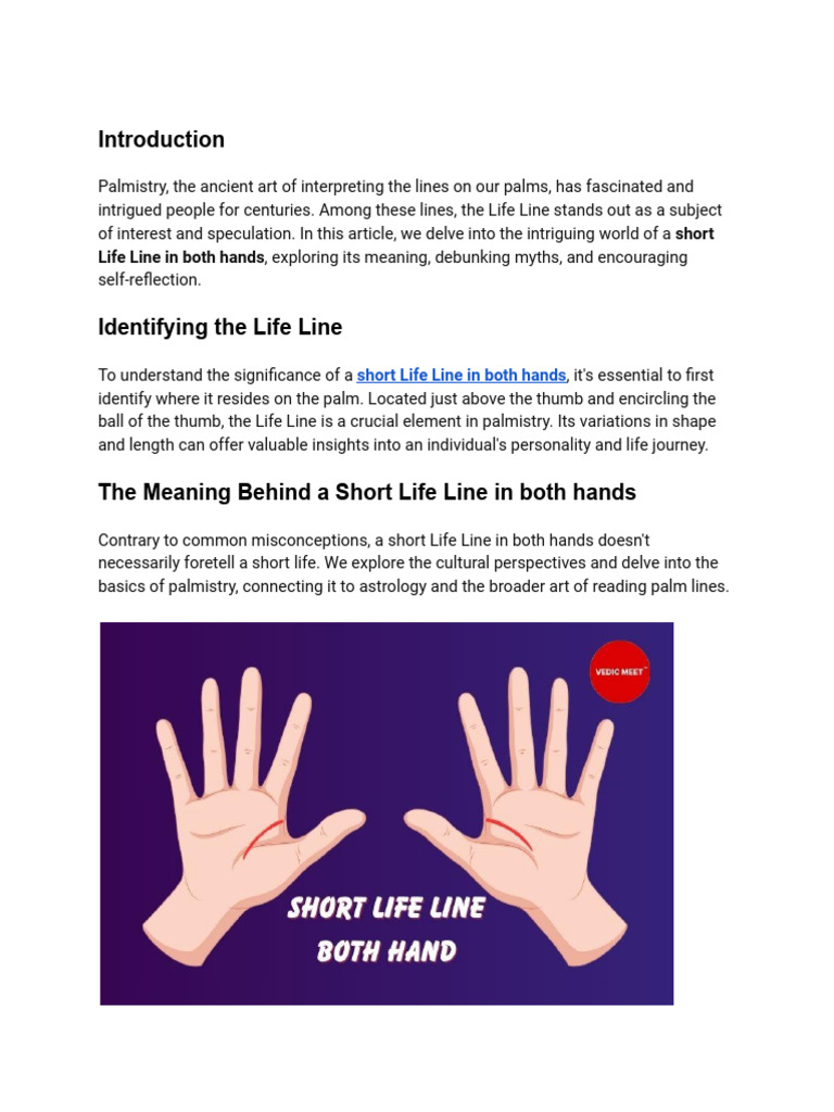 The Impact of A Short Life Line in Both Hands On Your Future | PDF ...