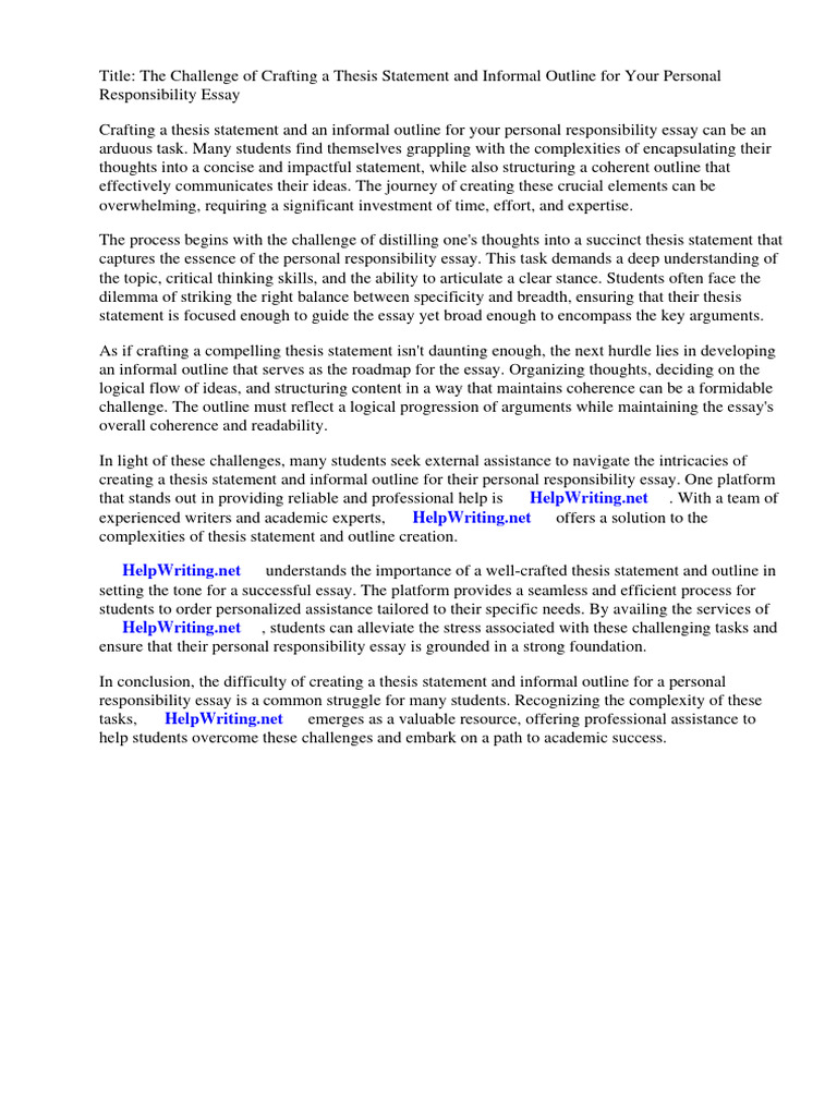 Create A Thesis Statement and Informal Outline For Your Personal ...