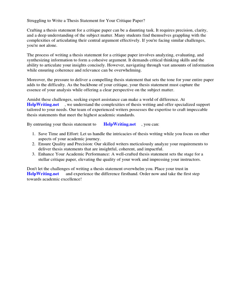 How To Write A Thesis Statement For A Critique Paper | PDF | Essays ...