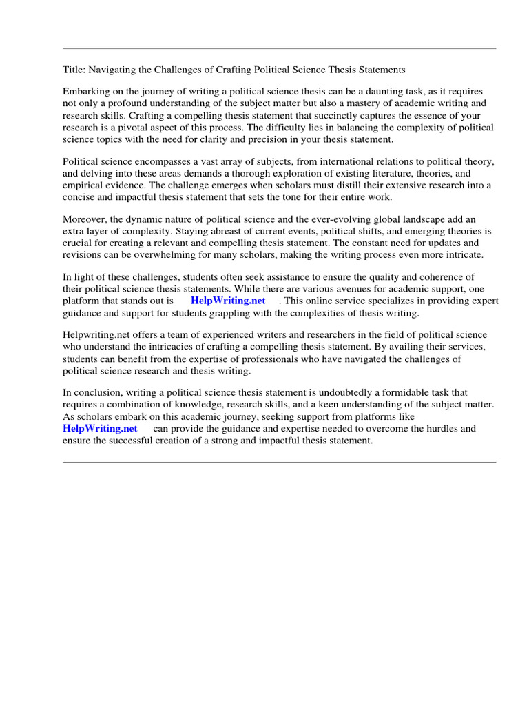 Political Science Thesis Statement Examples | PDF
