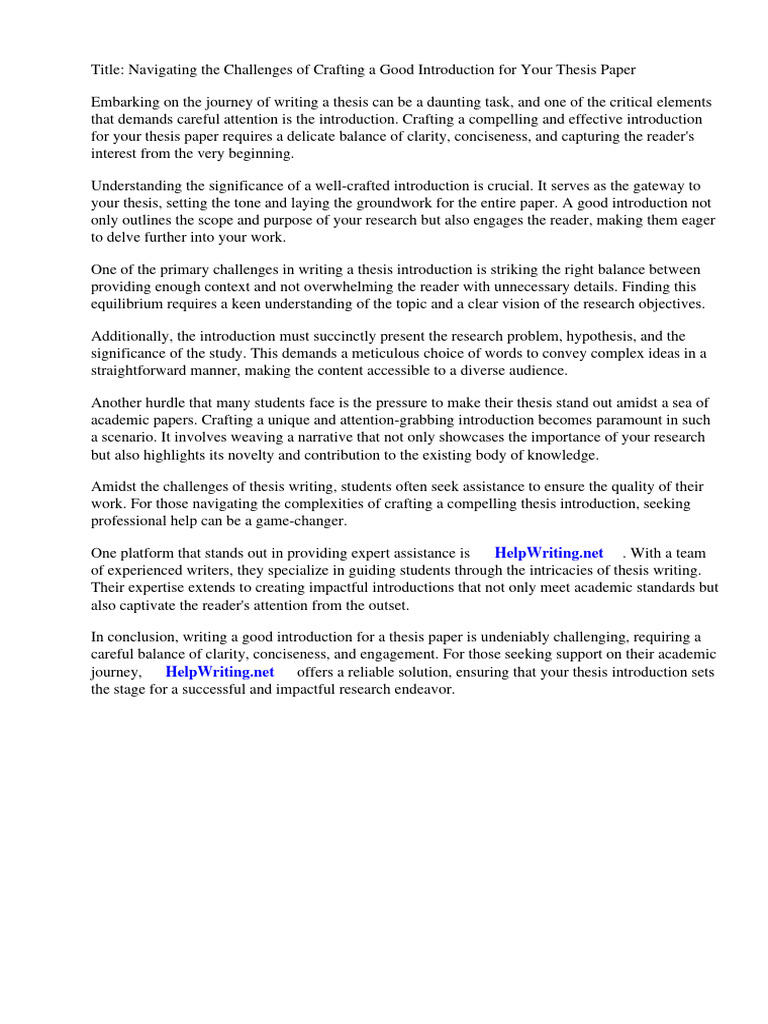 Good Introduction For Thesis Paper | PDF | Thesis | Essays