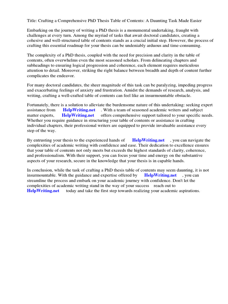 PHD Thesis Table of Contents | PDF