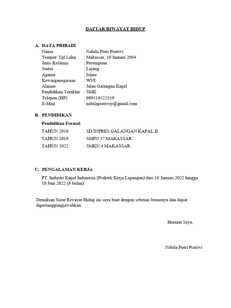 CV Nabila Putri Pratiwi | PDF