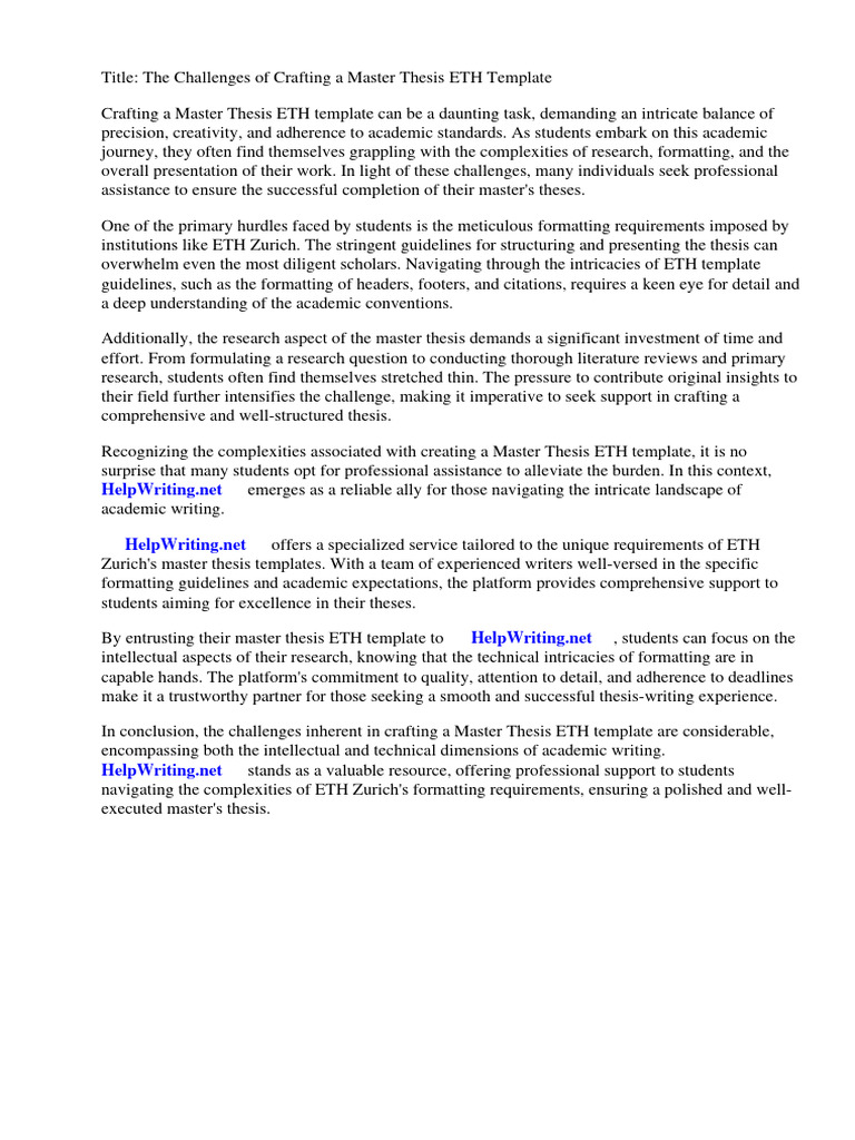 Master Thesis Eth Template | PDF