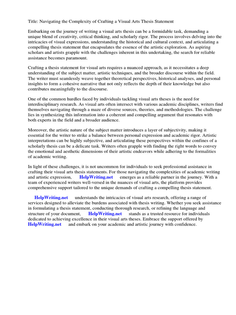Visual Arts Thesis Statement | PDF