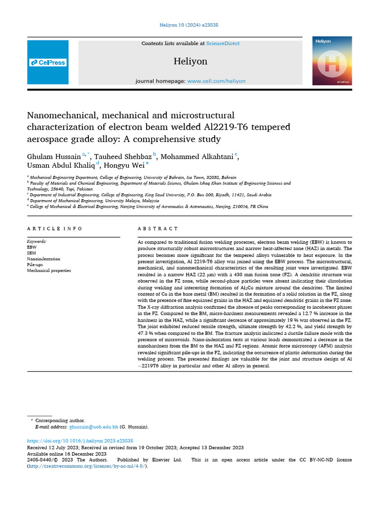 Characterization of EBW Al2219-T6 Alloy | PDF | Construction | Welding