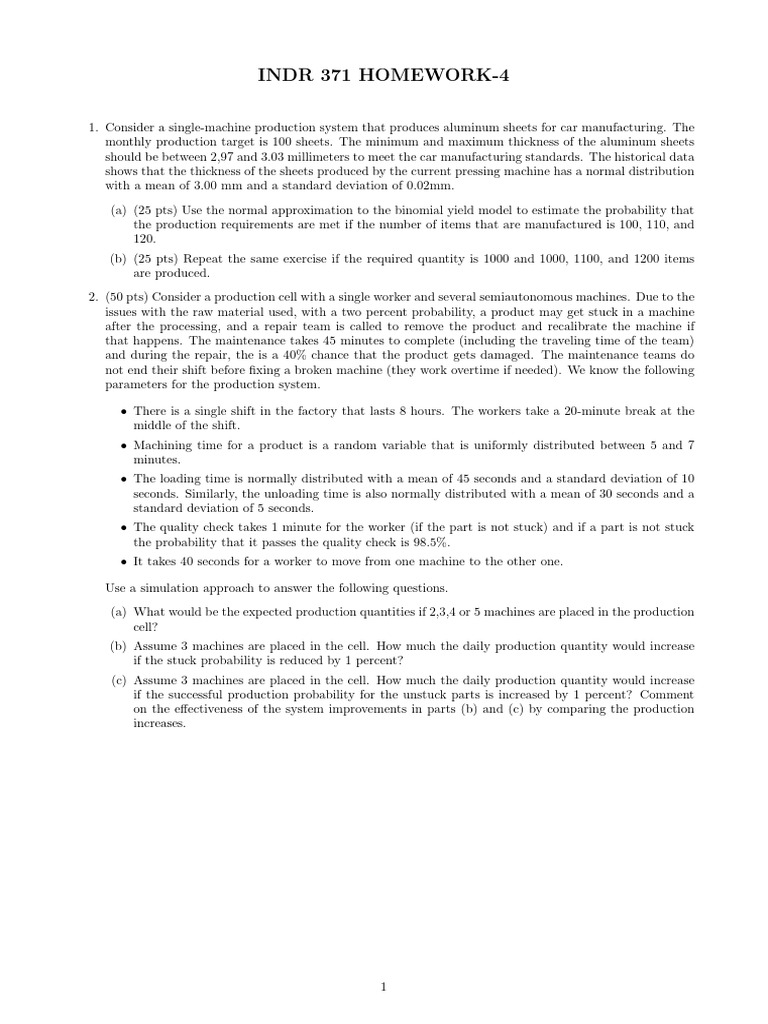 Indr 371 Homework-4 | PDF | Normal Distribution | Standard Deviation