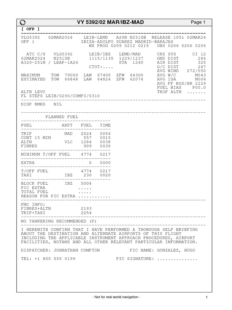 Flight Plan: IBZ to MAD on 02MAR24 | PDF | Air Traffic Control ...