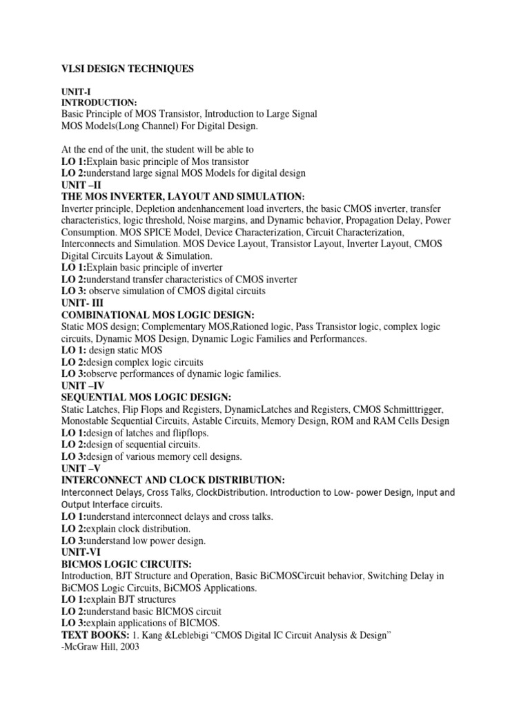 Vlsi Sem1 Syallabus Pdf Field Programmable Gate Array Analog To