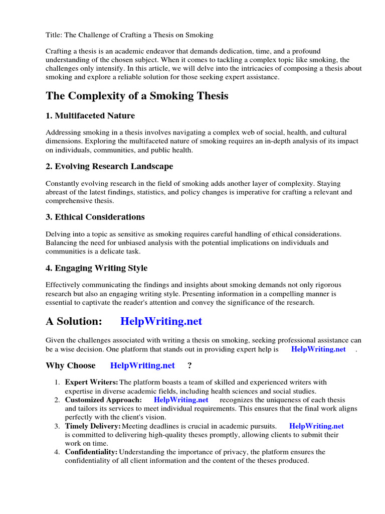 Thesis About Smoking | PDF