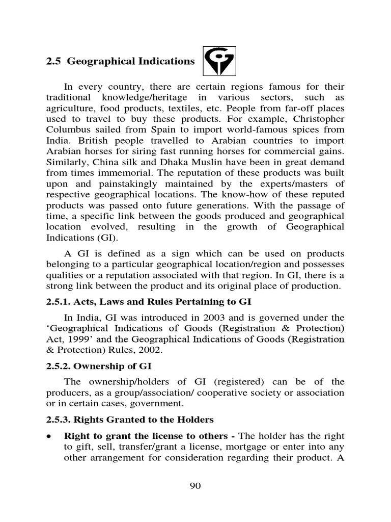 2.5 Geographical Indications: 2.5.1. Acts, Laws and Rules Pertaining To ...