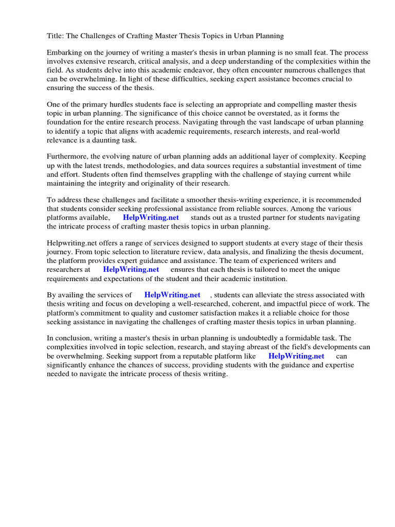 Master Thesis Topic Challenges in Urban Planning | PDF | Thesis | Design