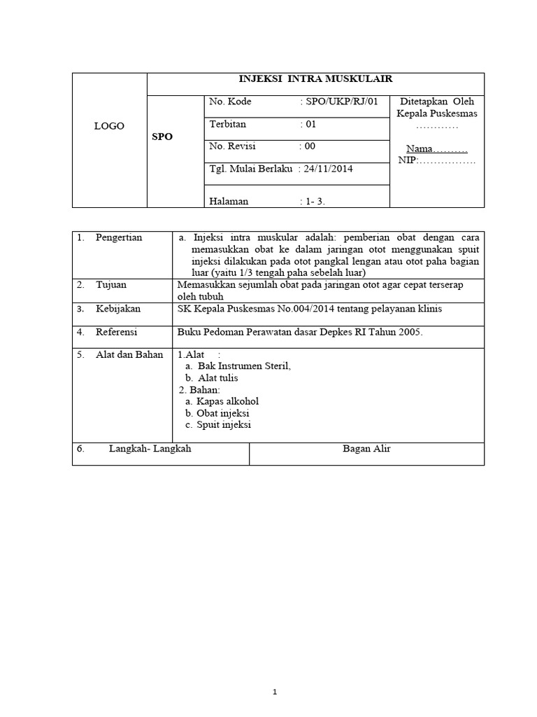 Contoh Spo Injeksi Intra Muskuler | PDF | Sains & Matematika