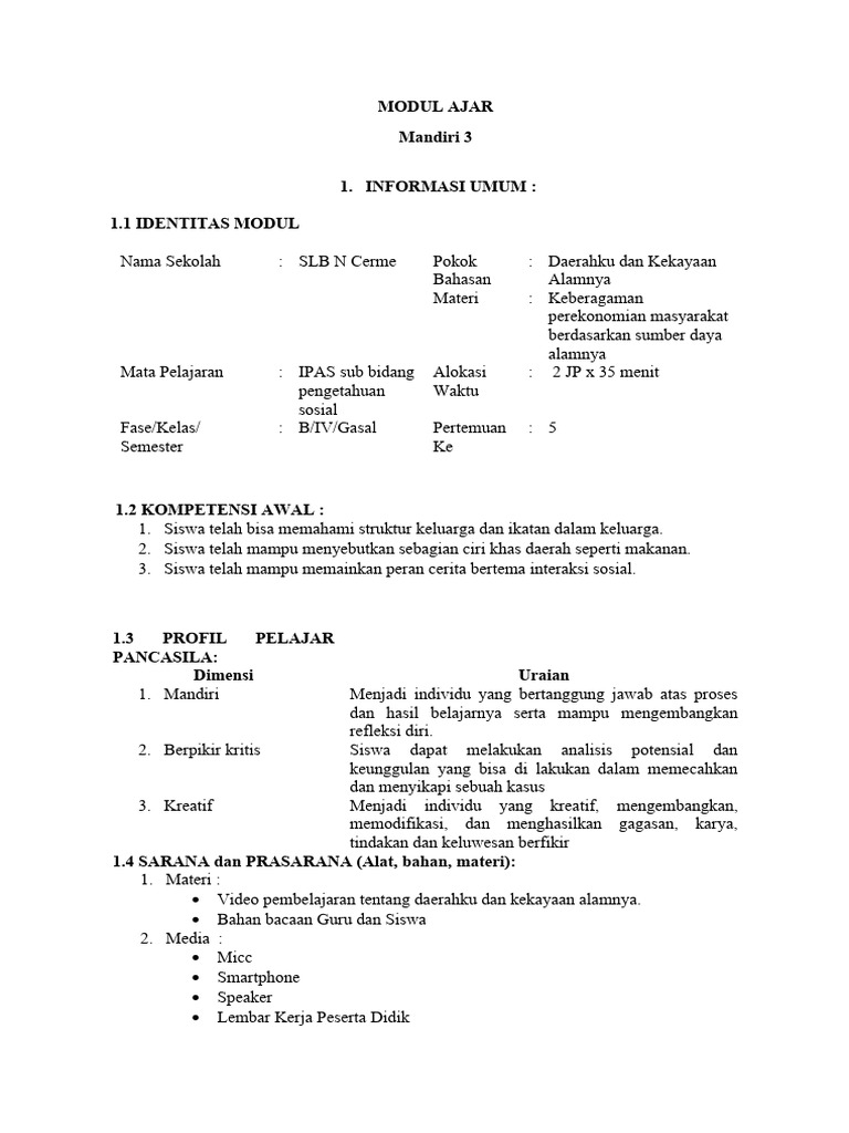 Modul Ajar Ips Kelas 4 (AutoRecovered) | PDF