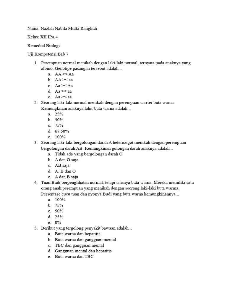 Soal Biologi Kelas XII Hereditas Pada Manusia | PDF | Seni & Disiplin Bahasa