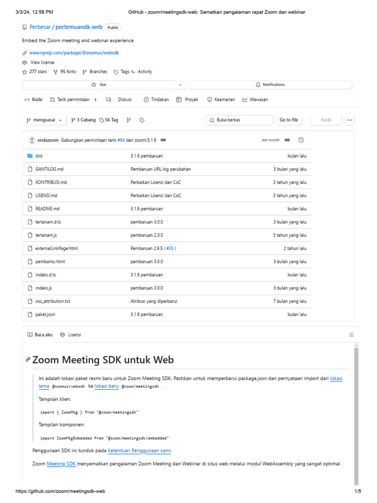 GitHub - Zoom - Meetingsdk-Web - Sematkan Pengalaman Rapat Zoom Dan Webinar | PDF