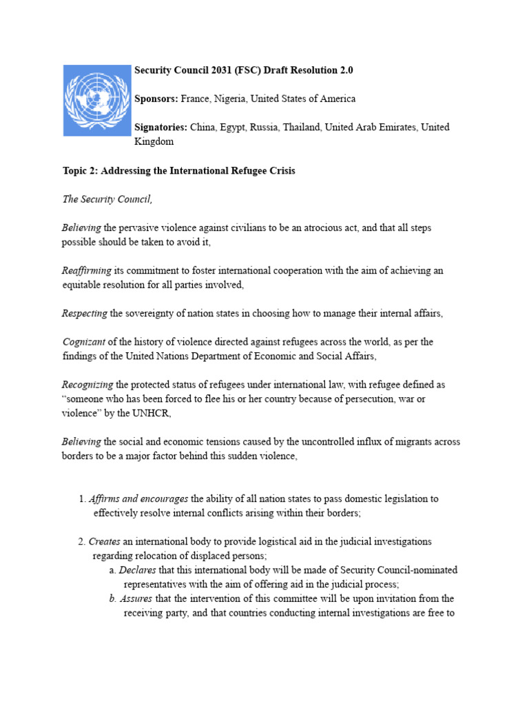 UN Security Council Refugee Crisis Resolution | PDF | Refugee | United ...