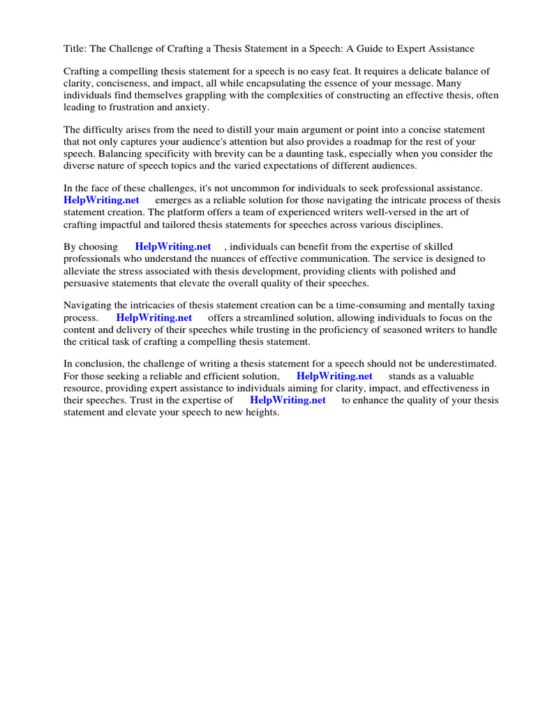 Thesis Statement in A Speech Example | PDF