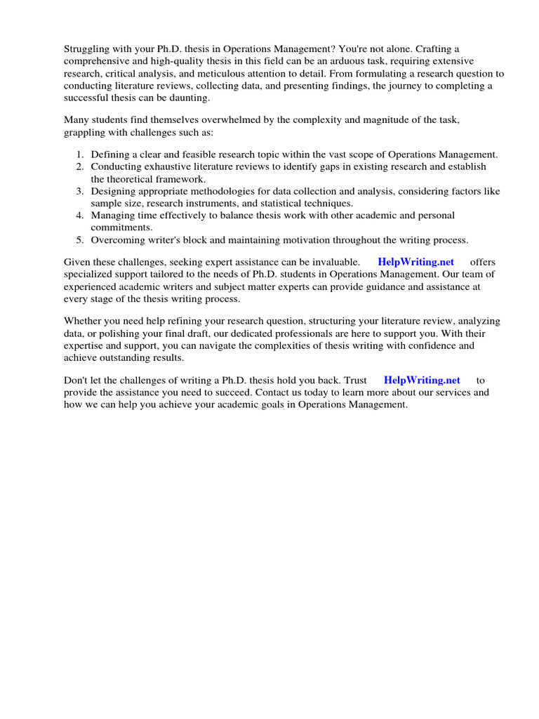 PHD Thesis Operations Management | PDF | Operations Management | Thesis