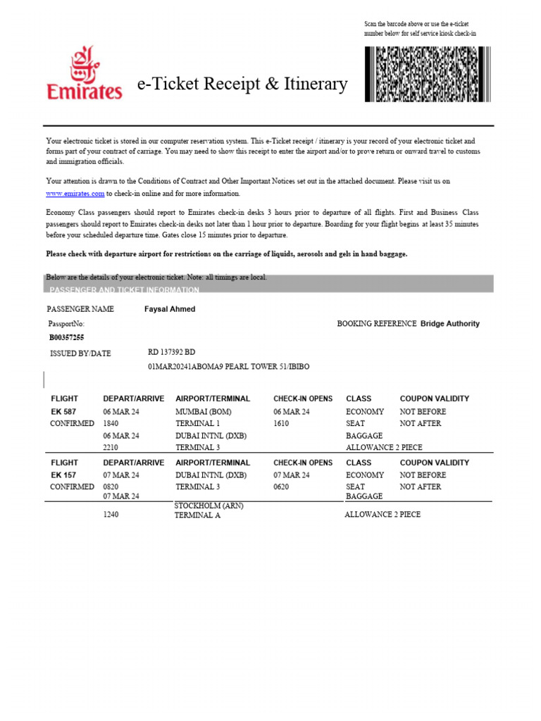 Emirates Plane Ticket Template 17 2 | PDF