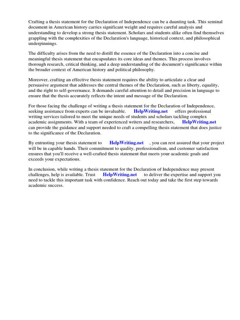 Thesis Statement For The Declaration of Independence | PDF