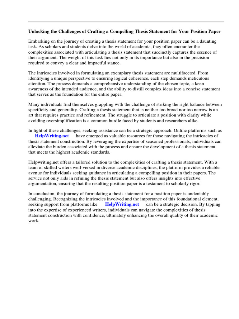 Example Thesis Statement For Position Paper | PDF