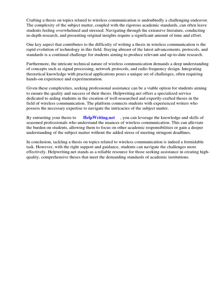 Thesis Topics in Wireless Communication | Download Free PDF | Computer Network | Telecommunications