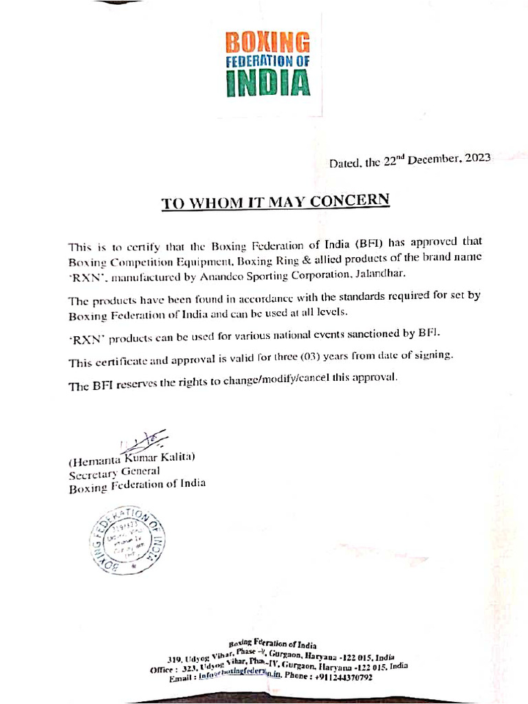 Boxing Federation Certificate | PDF