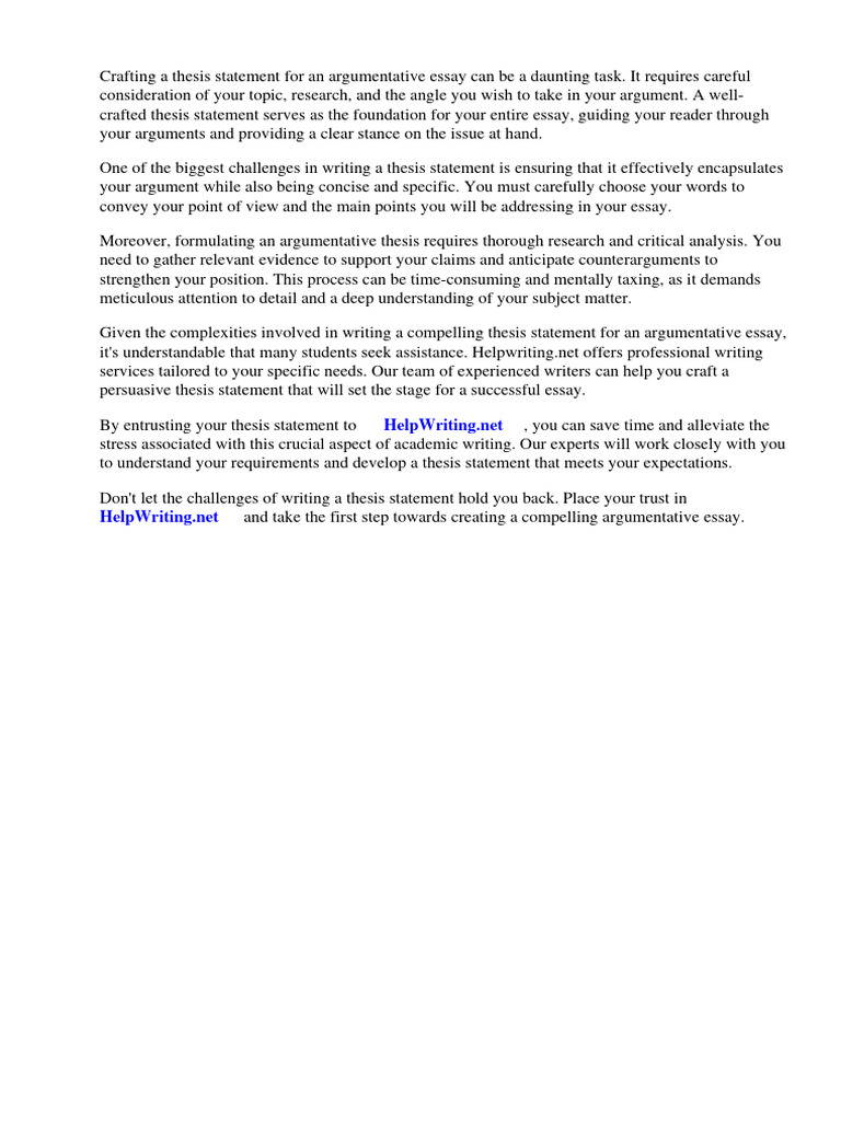 How To Make A Thesis Statement Argumentative Essay | PDF