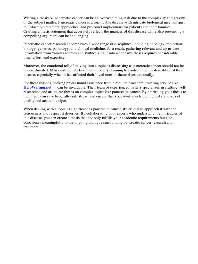 Pancreatic Cancer Thesis Statement | PDF