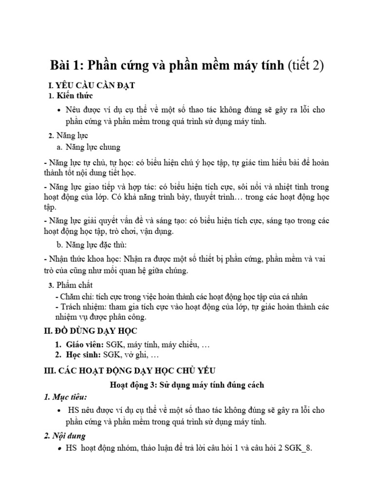 Bai 1 Phan Cung Va Phan Mem May Tinh (Tiet 2) | PDF