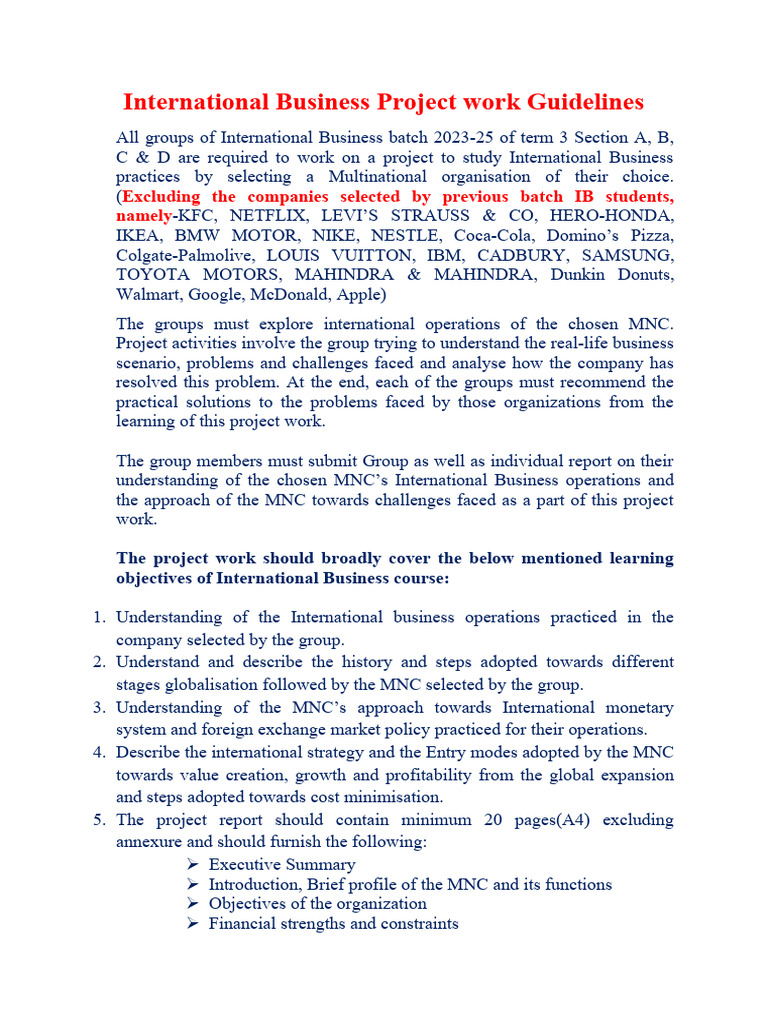 International Business Project Guide | PDF | Art