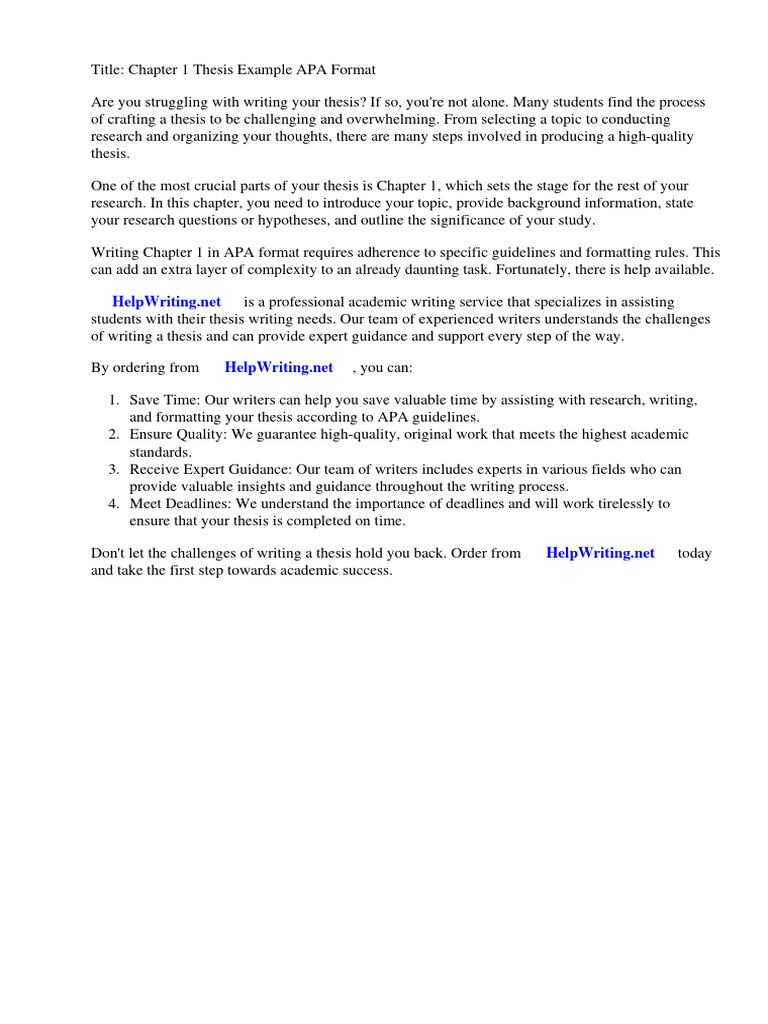 Chapter 1 Thesis Example Apa Format | PDF | Apa Style | Citation