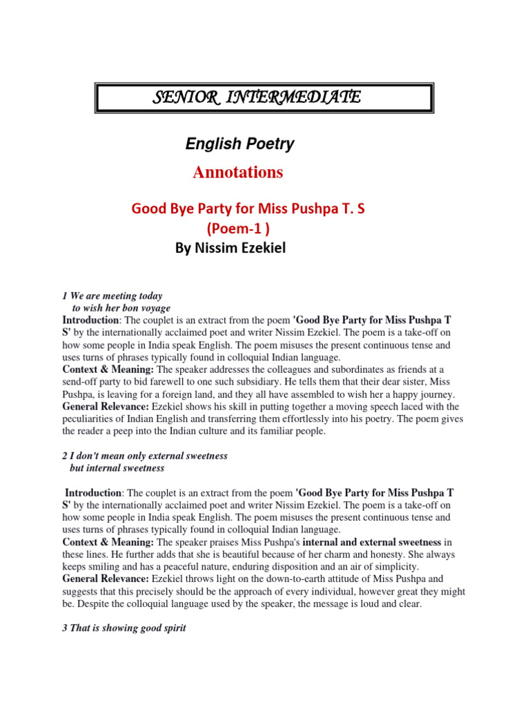 Good Bye Party For Miss Pusha PS | PDF | English Language | Poetry