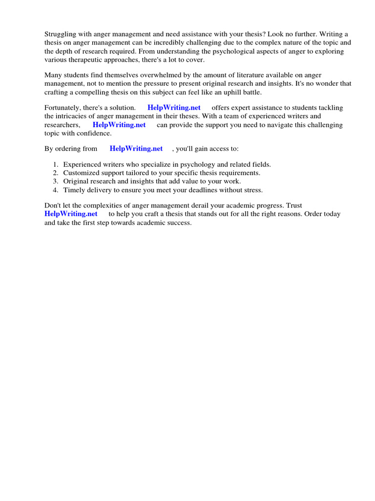 Anger Management Thesis | PDF | Anger | Feeling